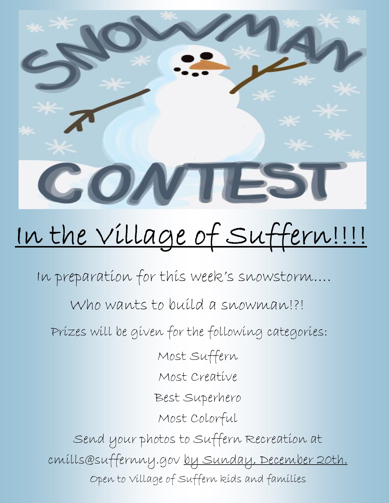 Snowman Contest – December – Village of Suffern, New York
